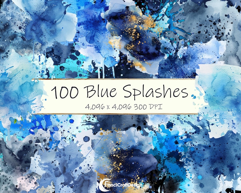 100 Blue Paint Splatter Splash Watercolor Clipart Blue Splash Pack PNG ...