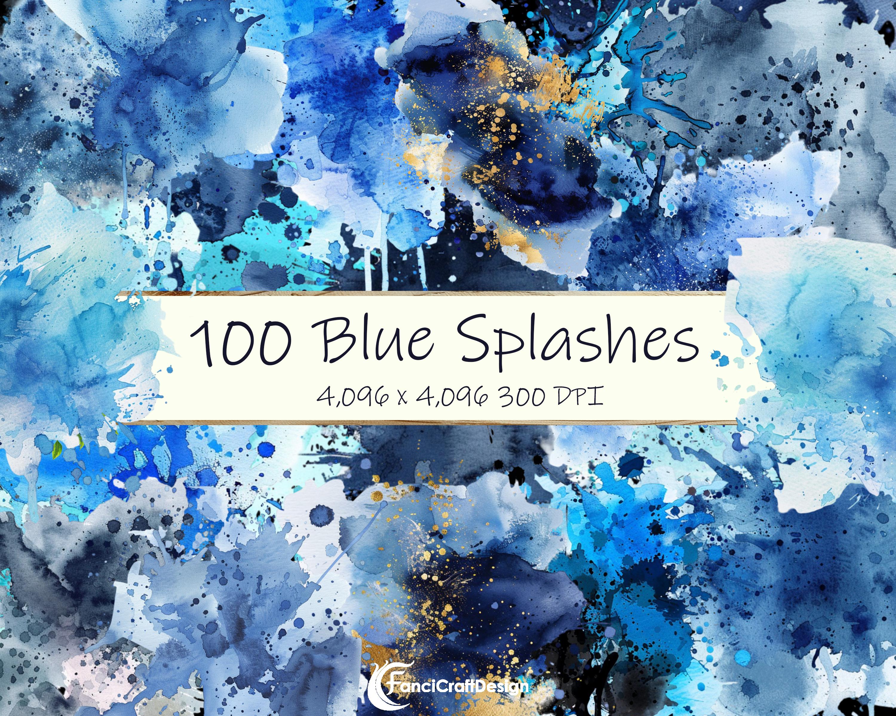 100 Blue Paint Splatter Splash Watercolor Clipart Blue Splash Pack PNG ...