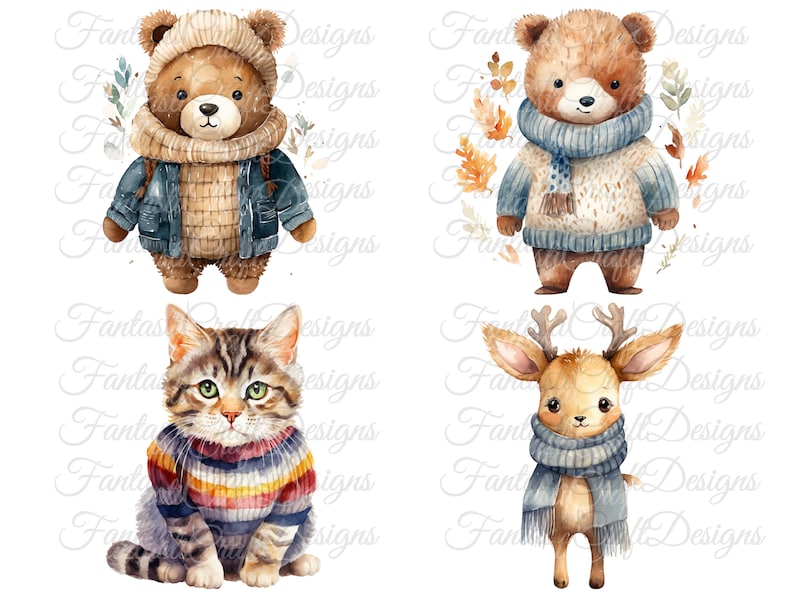 28 Cute Winter Animal Watercolor Clipart Pack PNG Digital Download 300 ...