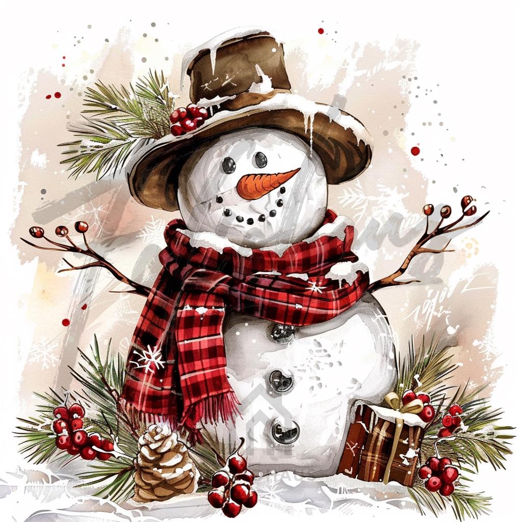 10 Vintage Christmas Snowman Clipart – Retro Watercolor, High-res Jpgs ...