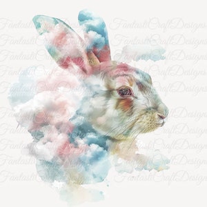 Rabbit Clouds Sky Animal Cute Bunny Watercolor Clipart 18 Pack JPG PNG ...