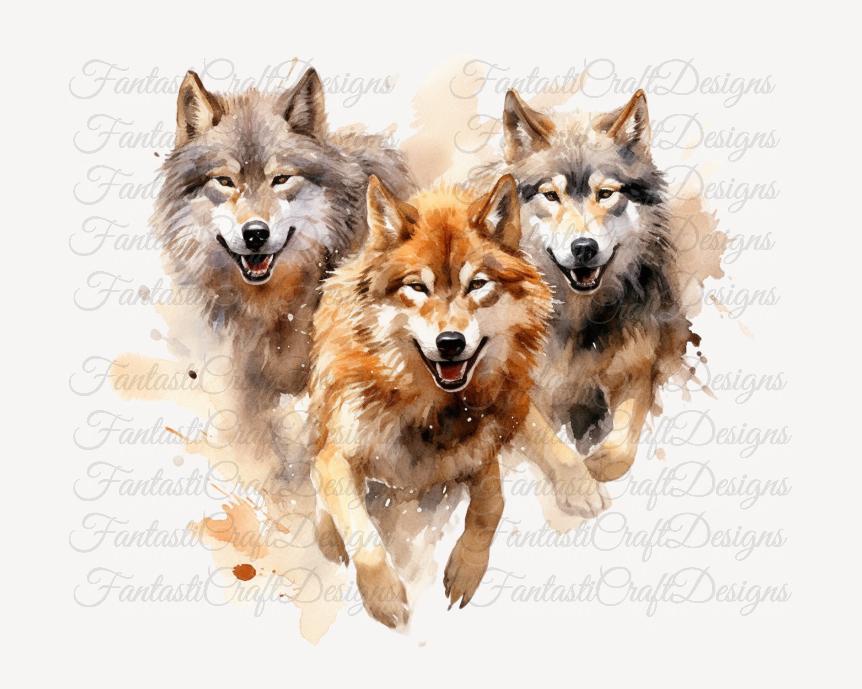 Wolf Running Hungry Animal Watercolor Clipart Wolves 12 Pack Art PNG ...