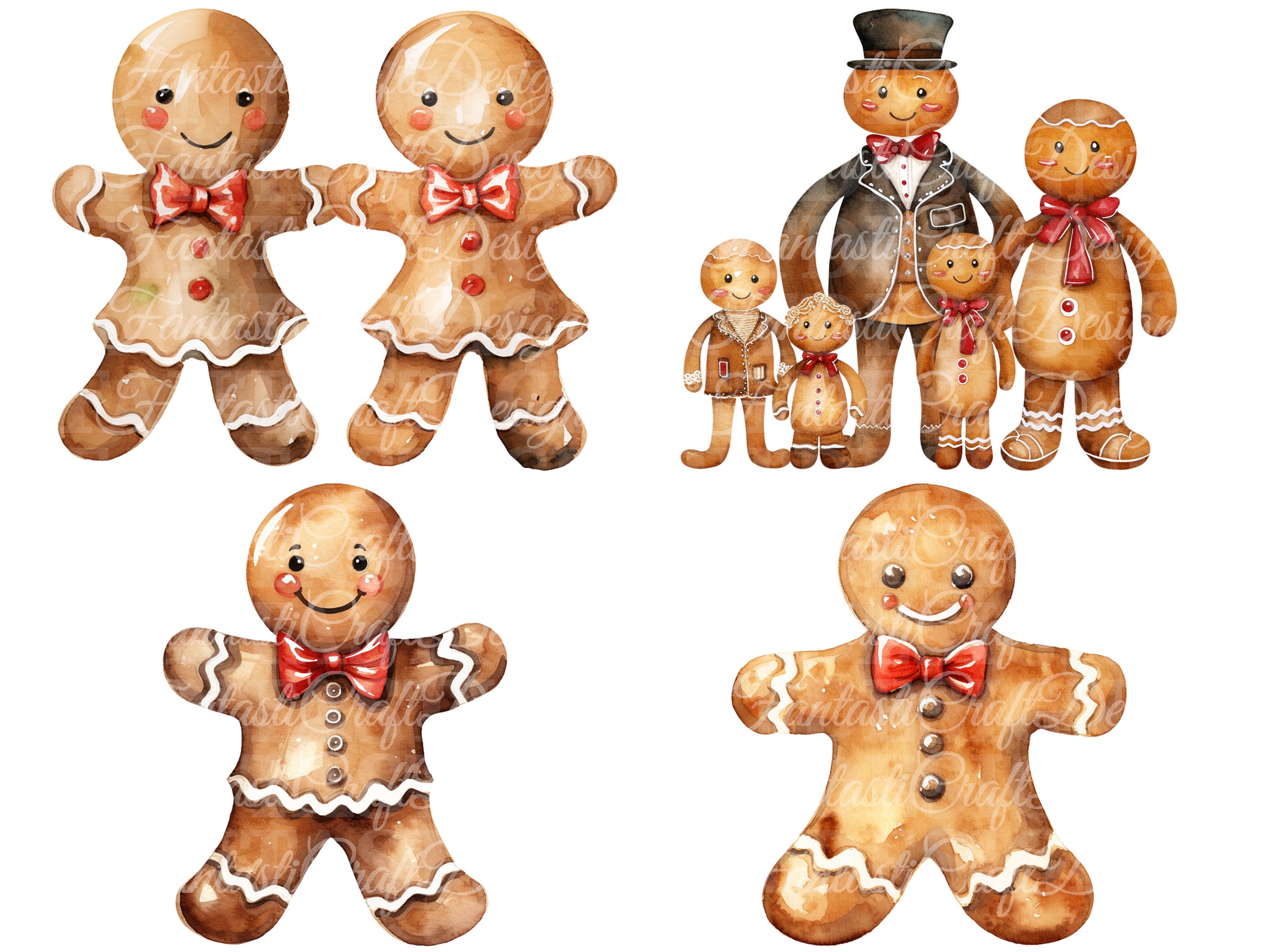 36 Gingerbread Man Cookie Clipart Pack Christmas PNG Digital Download ...