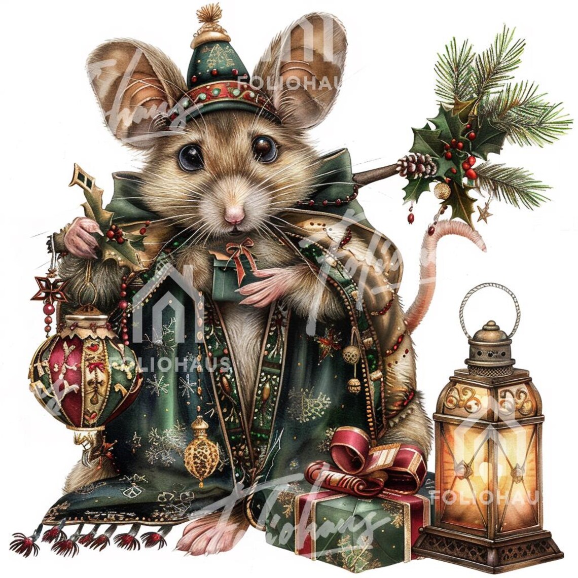 18 Rustic Christmas Mouse Clipart Pack Christmas PNG Digital Download ...