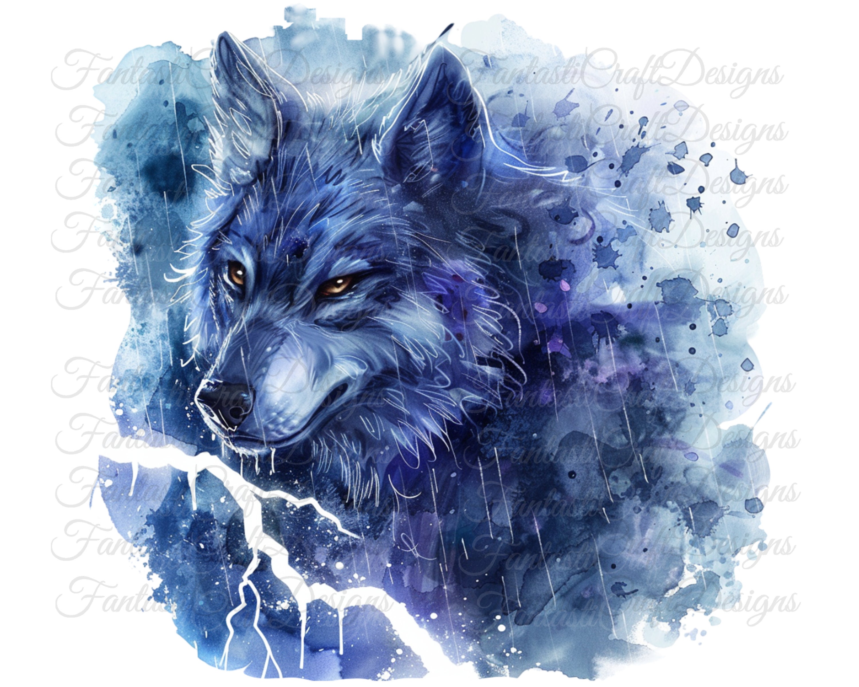 32 Wolf Thunder Lightning Animal Watercolor Clipart Lone Wolf Pack PNG ...