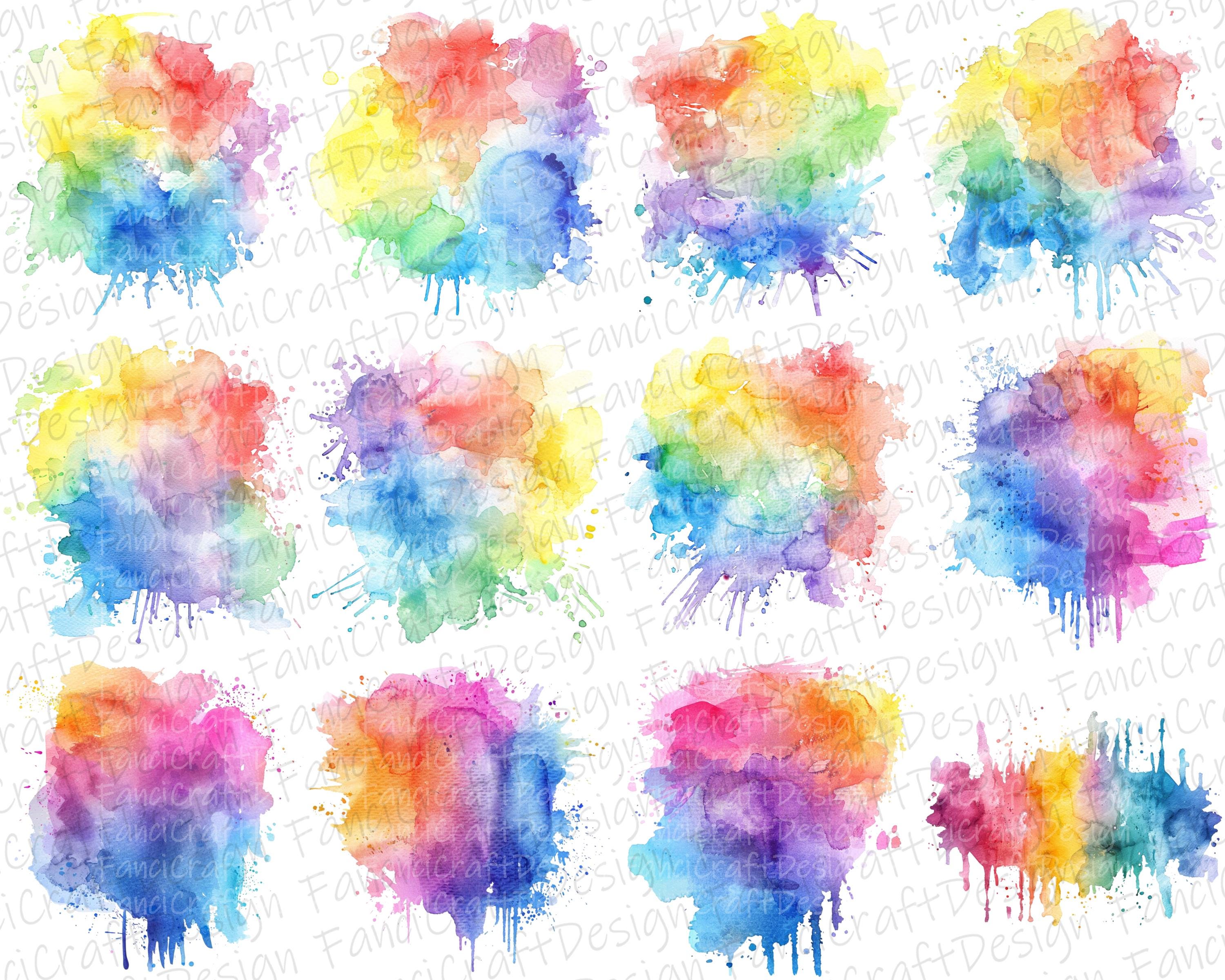 80 Rainbow Paint Splatter Splash Watercolor Clipart Splash Pack PNG ...
