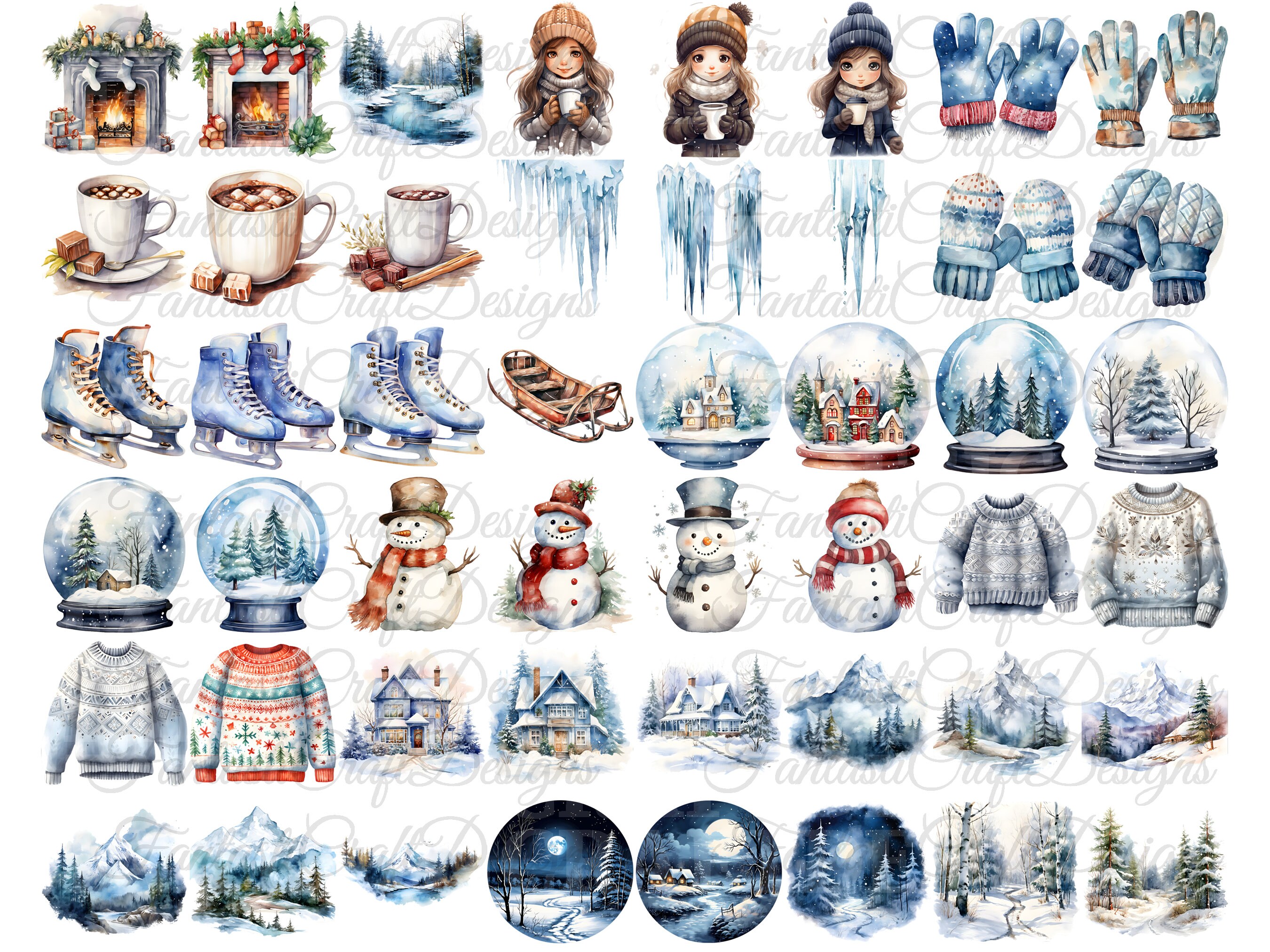 48 Winter Clipart Pack Christmas Snow Clipart PNG Digital Download 300 ...