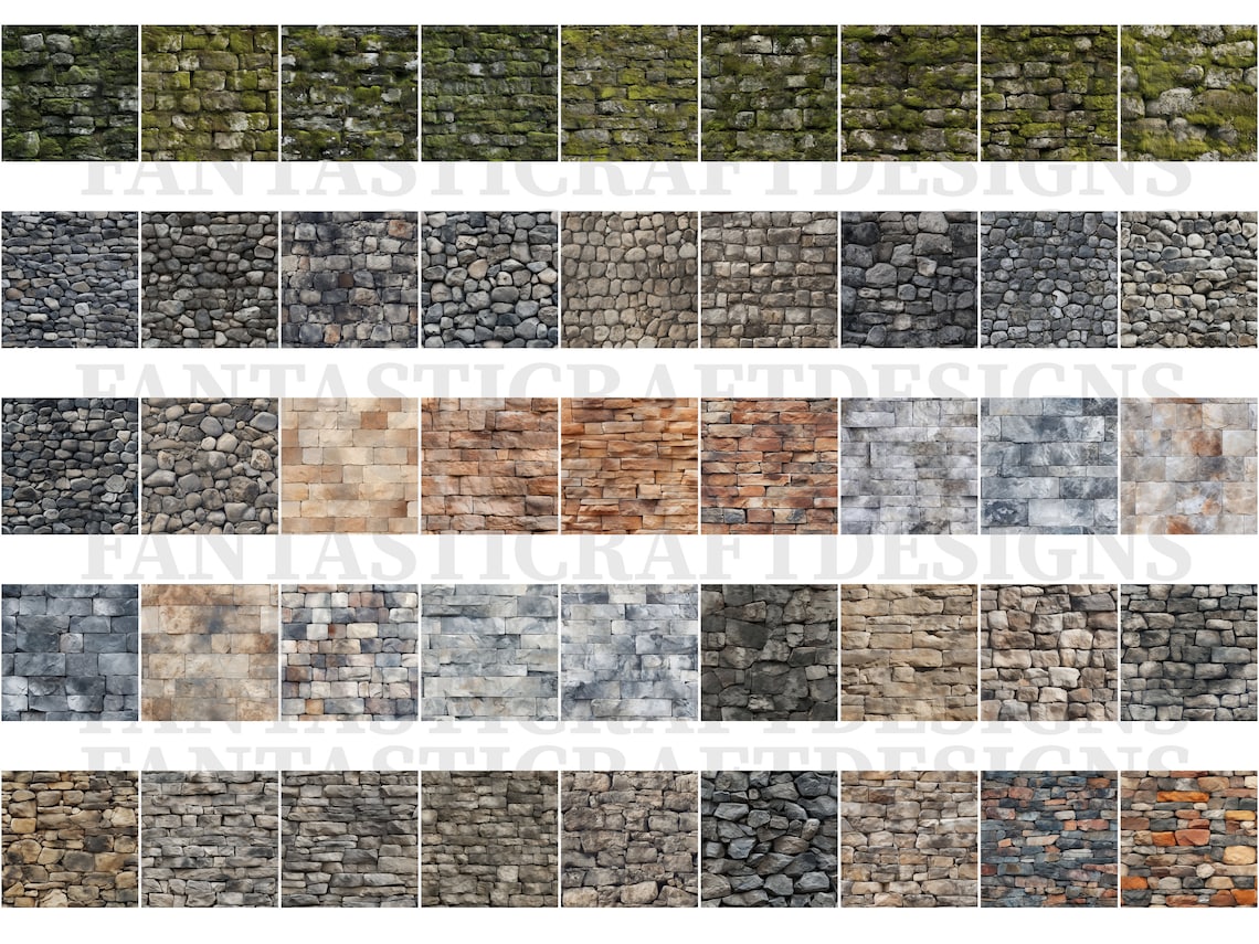60 Stone Wall Digital Paper Pack Seamless Patterns Backgrounds ...