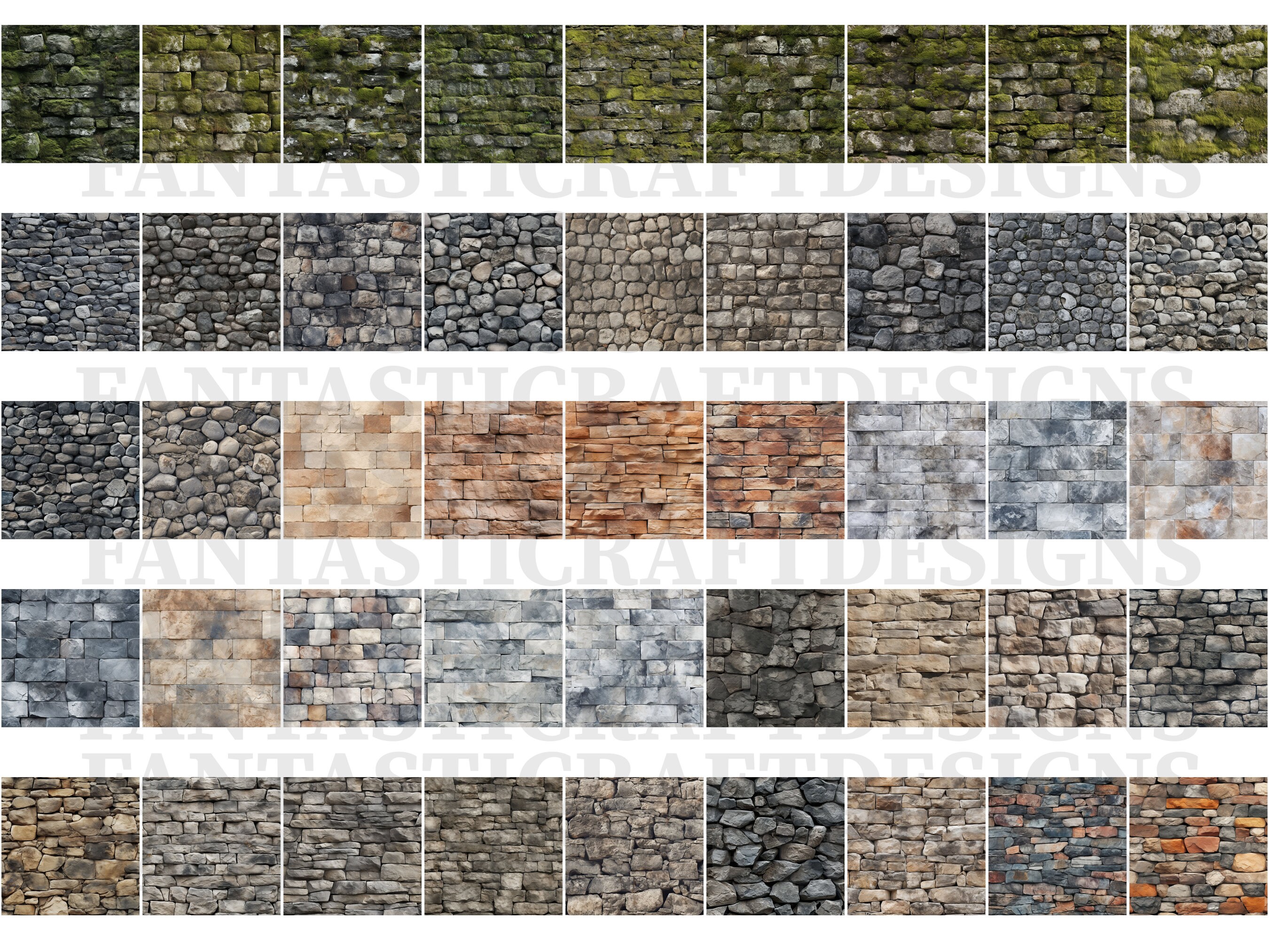 60 Stone Wall Digital Paper Pack Seamless Patterns Backgrounds ...