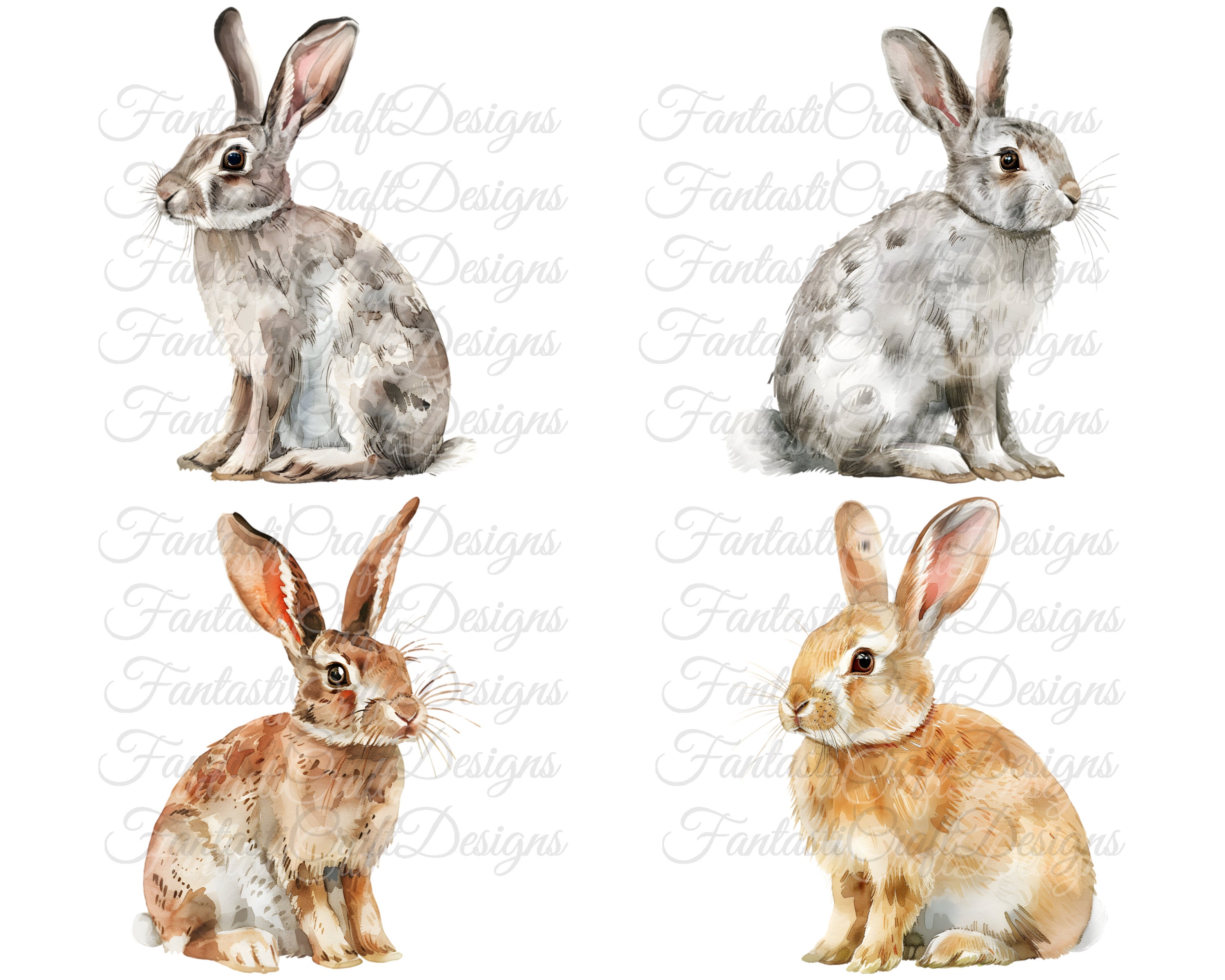 22 Cute Easter Bunny Animal Watercolor Clipart Vintage Rabbit Pack PNG ...