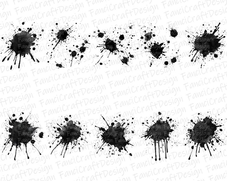 Black Ink Splatter Paint Splash Watercolor Clipart Splotch 50 Pack PNG ...