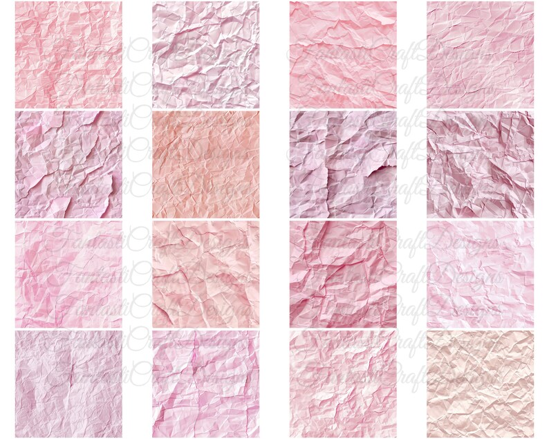 Pink Wrinkled Paper Digital Paper Texture 16 Pack Seamless Different ...