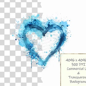 40 Blue Hearts Paint Splatter Splash Watercolor Clipart Heart Pack PNG ...