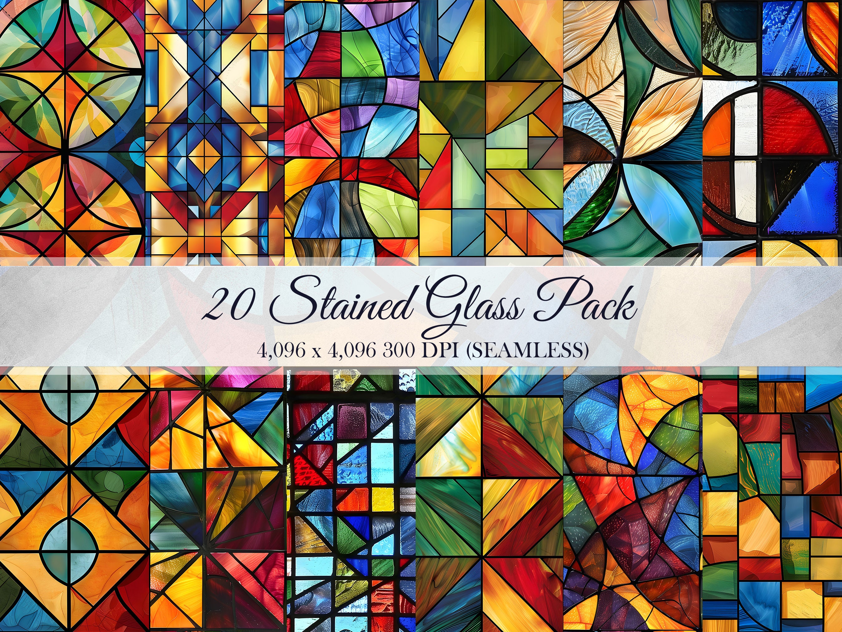 Stained Glass Digital Paper Pack of 20 Pattern Seamless Stained Glass ...
