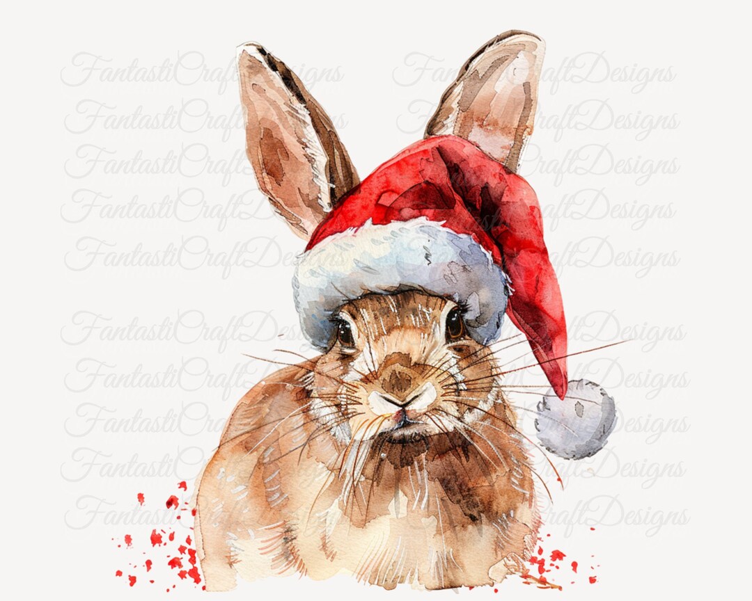 Rabbit Christmas Animal Cute Bunny Watercolor Clipart 10 Pack Art PNG ...