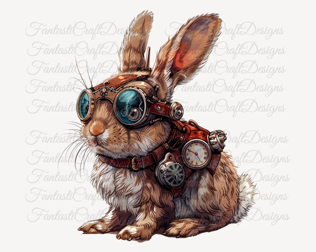 Rabbit Steampunk Animal Cool Bunny Watercolor Clipart 16 Pack Art PNG ...