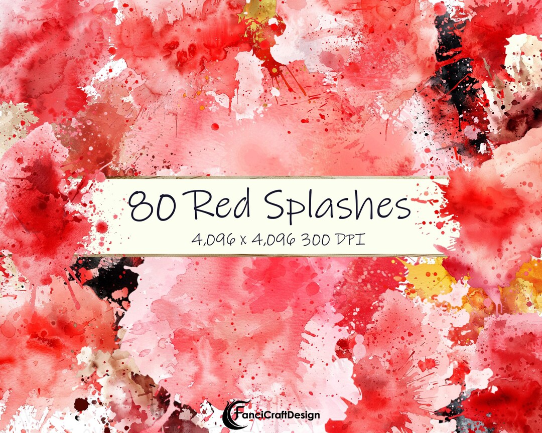 80 Red Paint Splatter Splashes Watercolor Clipart Splotches Pack PNG ...