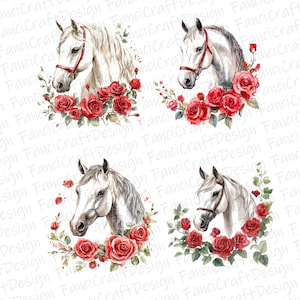 52 Floral Horses Rose Horse Flowers Animal Watercolor Clipart Printable ...