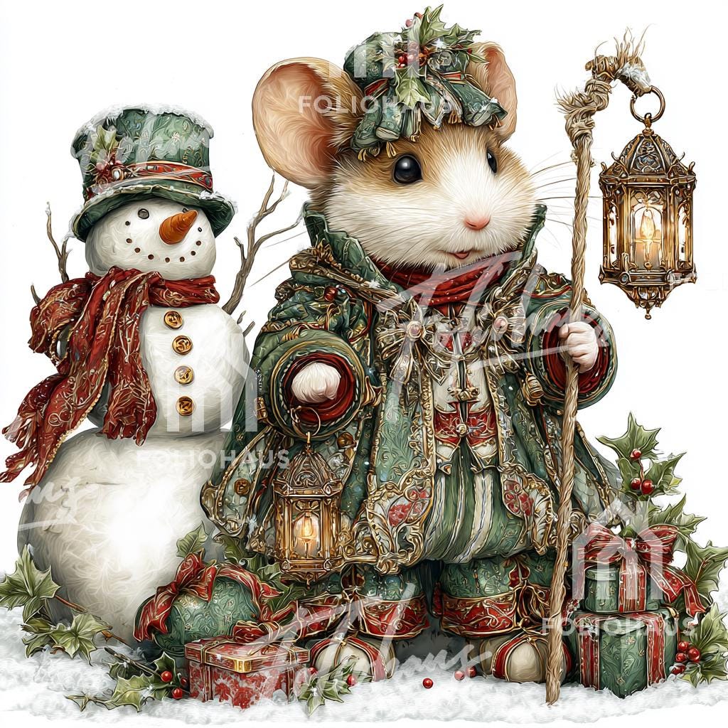 18 Rustic Christmas Mouse Clipart Pack Christmas PNG Digital Download ...