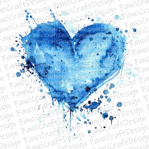 40 Blue Hearts Paint Splatter Splash Watercolor Clipart Heart Pack PNG ...