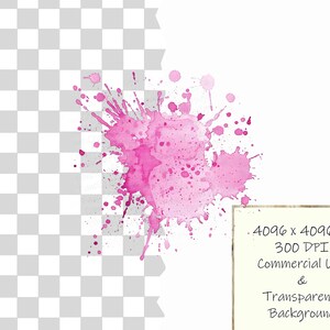 50 Pink Paint Splatter Splotch Splash Watercolor Clipart Paint Pack PNG ...