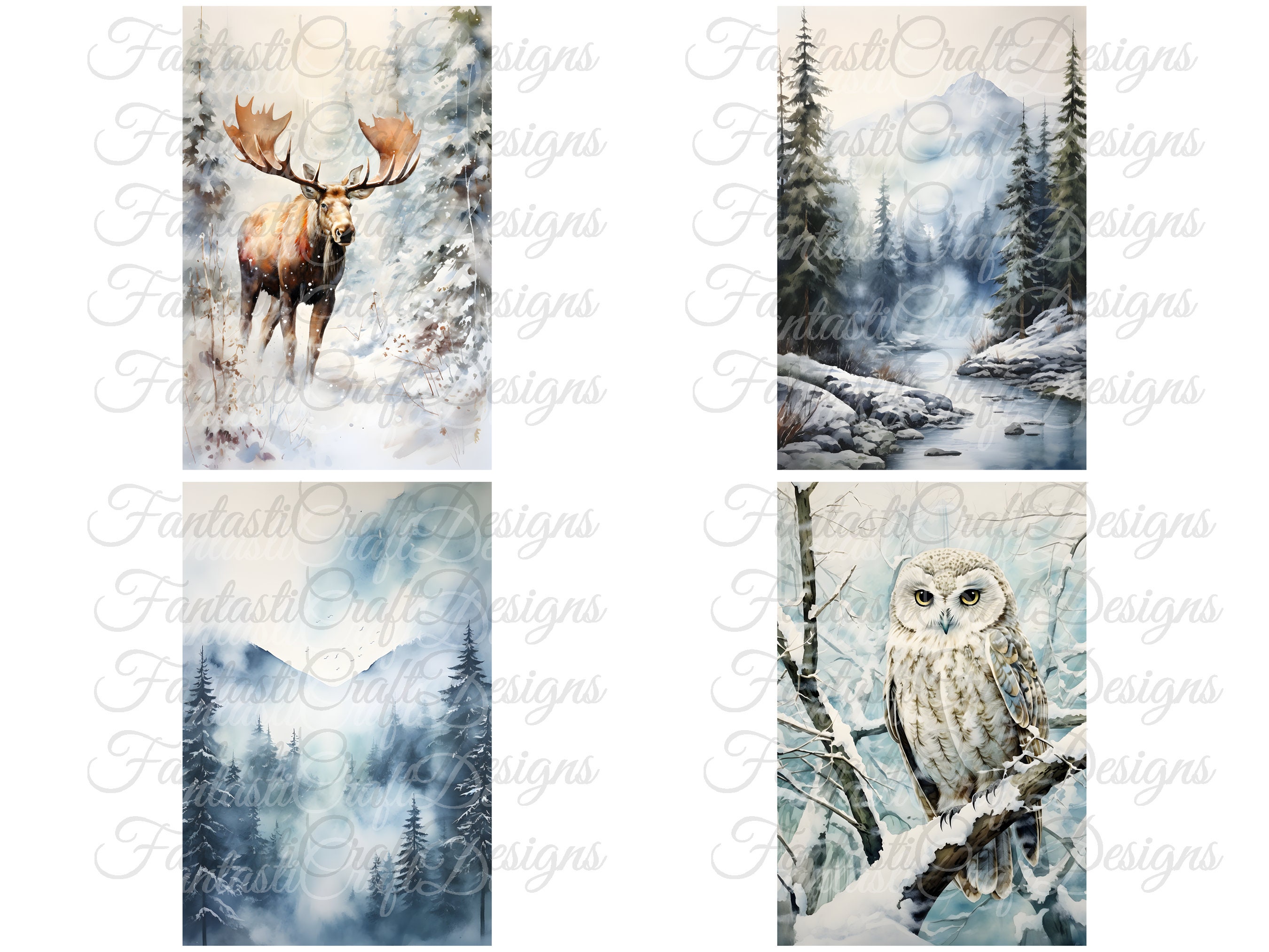 32 Winter Forest & Animals Watercolor Backgrounds Digital Paper Pack ...