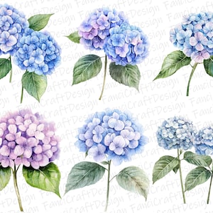 Hydrangea Purple Flowers 30 Floral Clipart Pack Watercolor Printable ...
