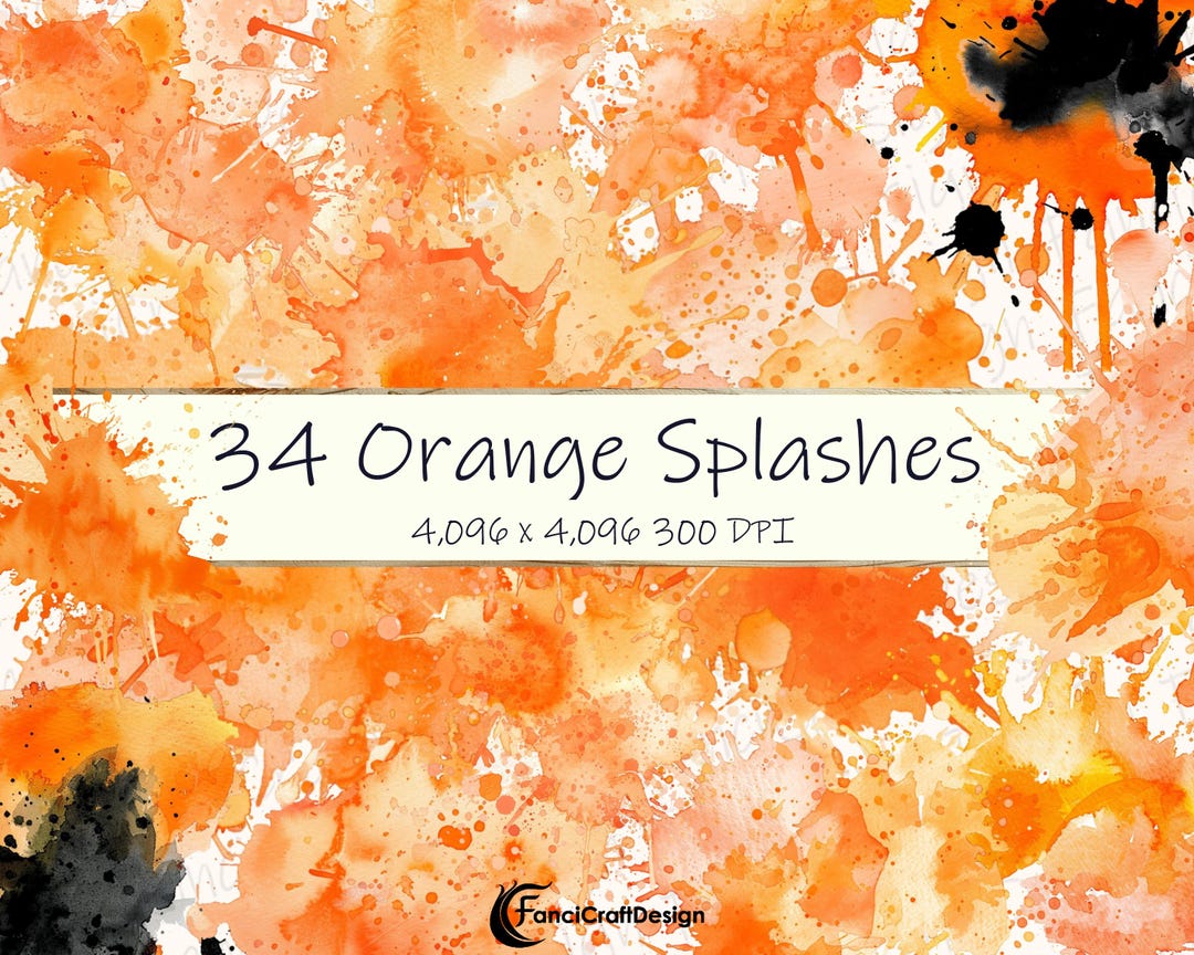 34 Orange Paint Splatter Splash Watercolor Clipart Paint Pack PNG ...