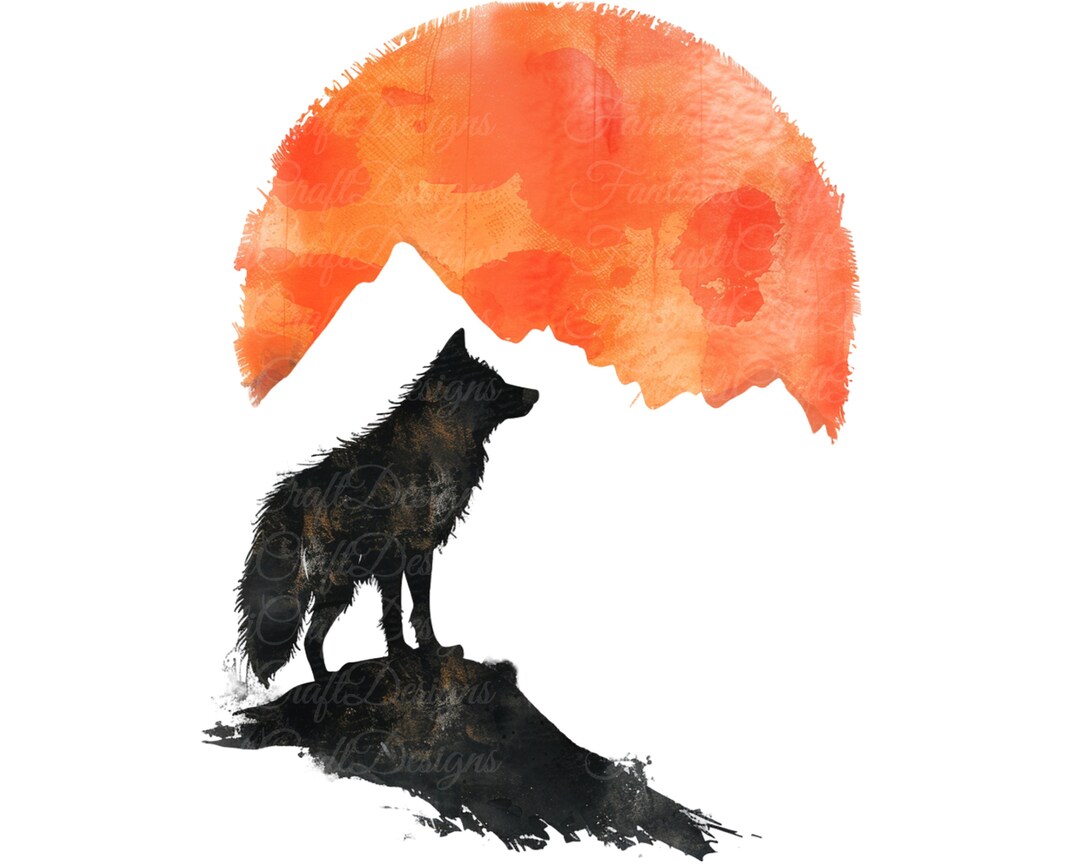 Wolf Orange 60 Pack Forest Animal Watercolor Moon Clipart Wolves PNG ...