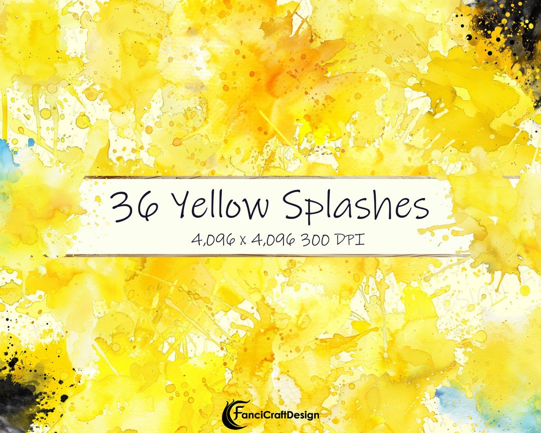 36 Yellow Paint Splatter Splashes Watercolor Clipart Splotches Pack PNG ...