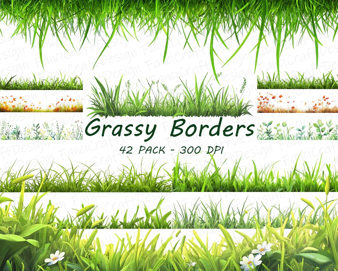 Grass Border Frame Pack Clipart Watercolor Grasses Printable PNG ...