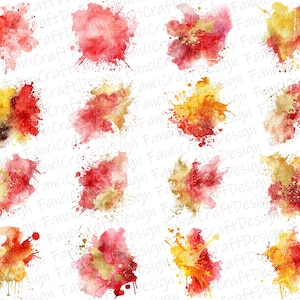 80 Red Paint Splatter Splashes Watercolor Clipart Splotches Pack PNG ...