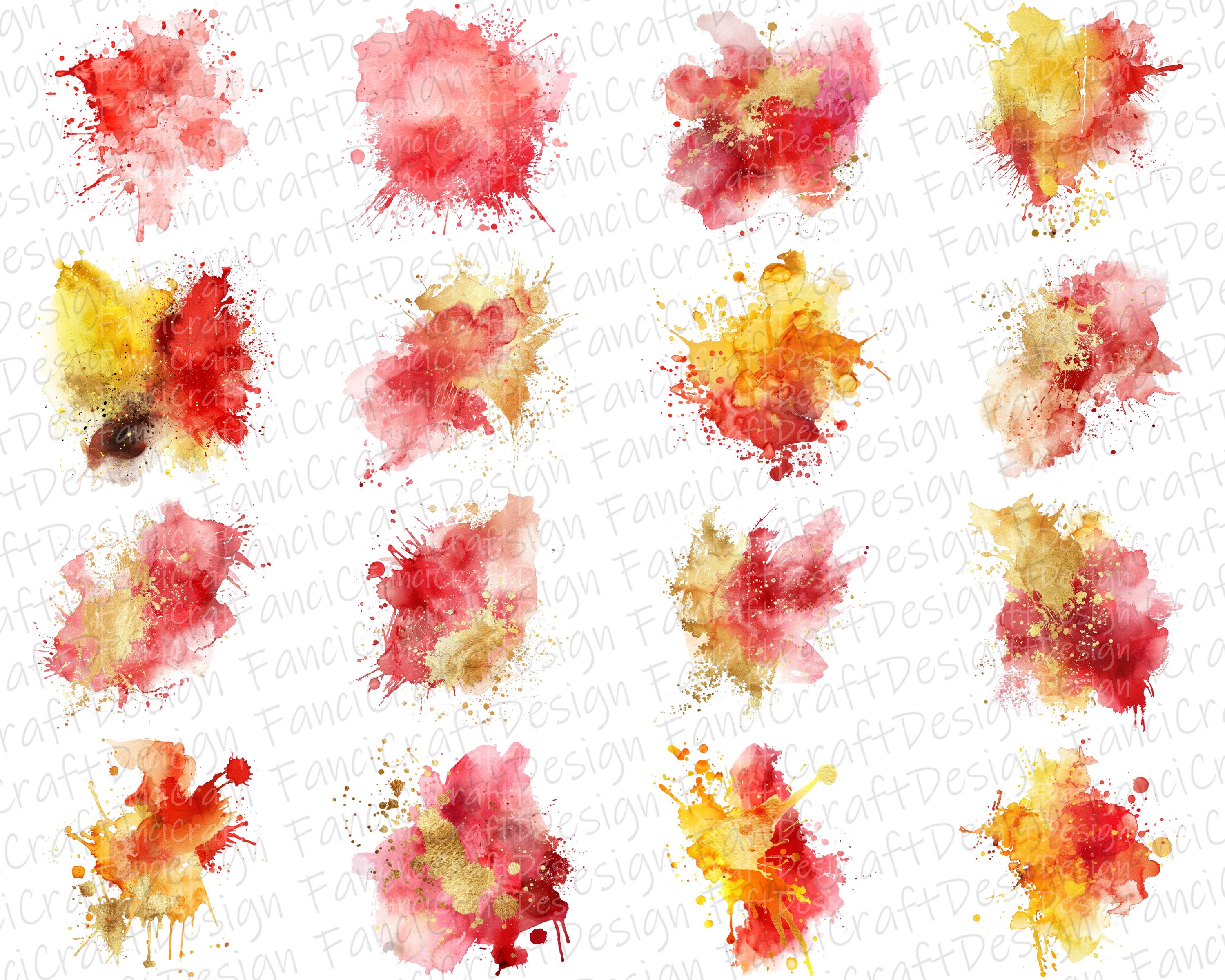 80 Red Paint Splatter Splashes Watercolor Clipart Splotches Pack PNG ...