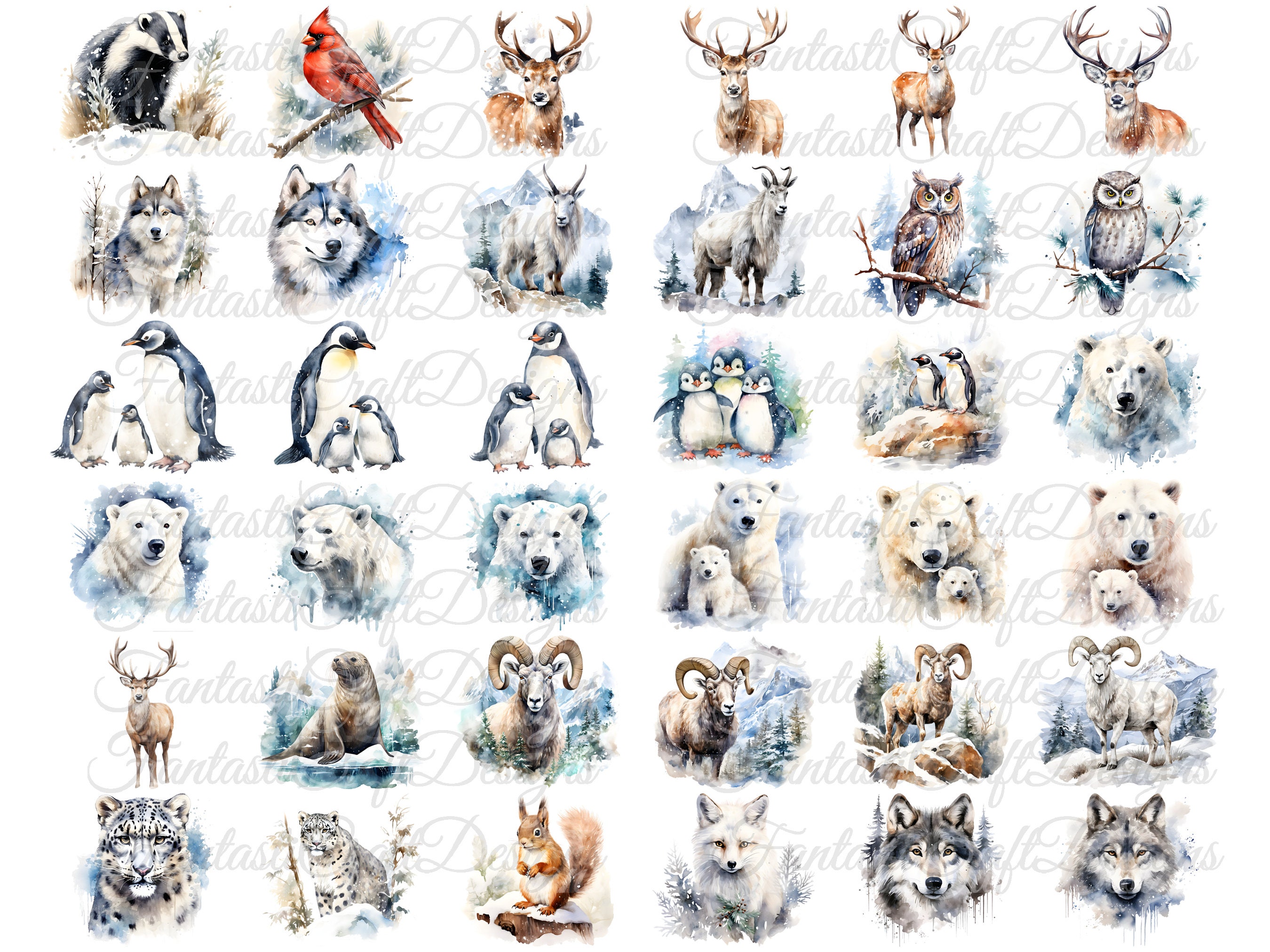36 Winter Animals Clipart Pack Christmas Snow PNG Digital Download 300 ...
