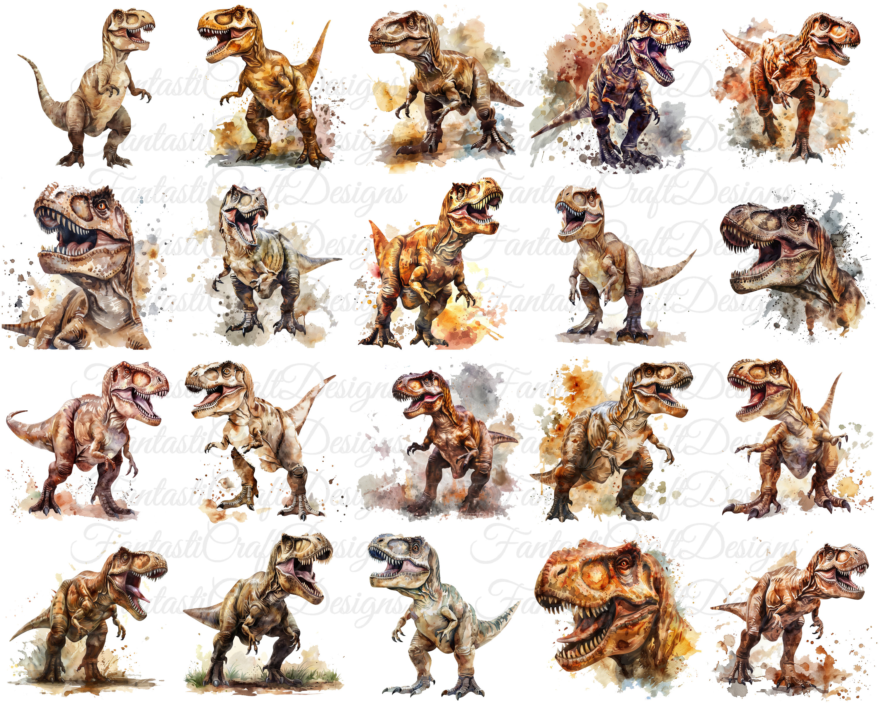 22 T-rex Dinosaur Watercolor Clipart Tyrannosaurus Rex Trex T Rex Pack ...