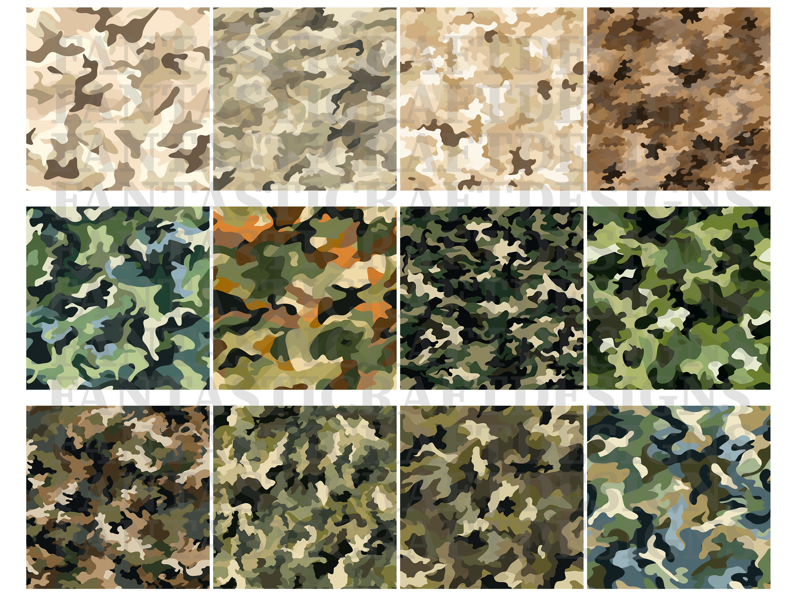 60 Camouflage Digital Paper Military Pack Seamless Different Patterns ...