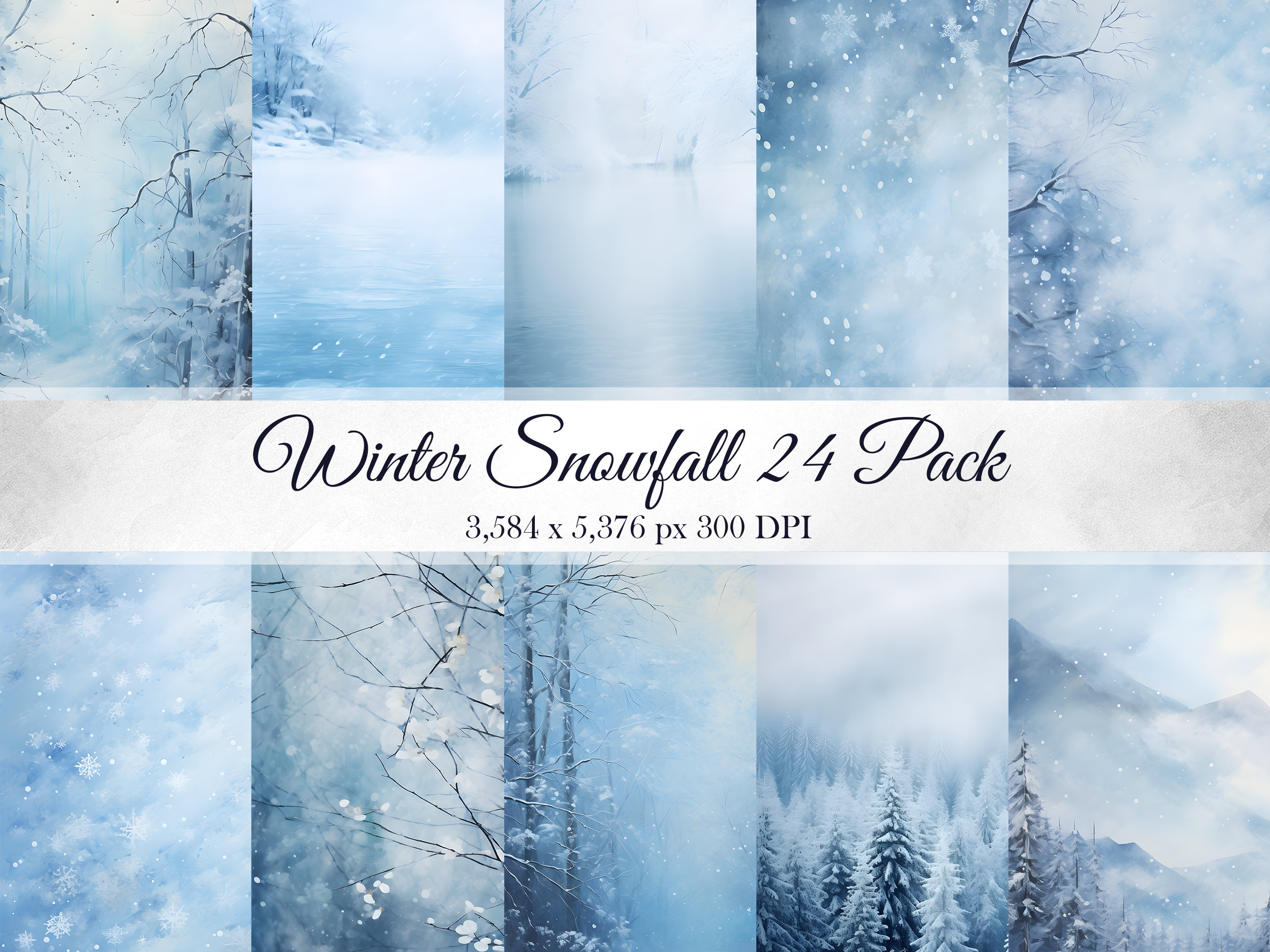 24 Winter Snowfall Backgrounds Digital Paper White Snow Pack Christmas ...