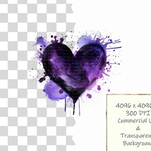 48 Purple Heart Paint Splatter Splash Watercolor Clipart Heart Pack PNG ...