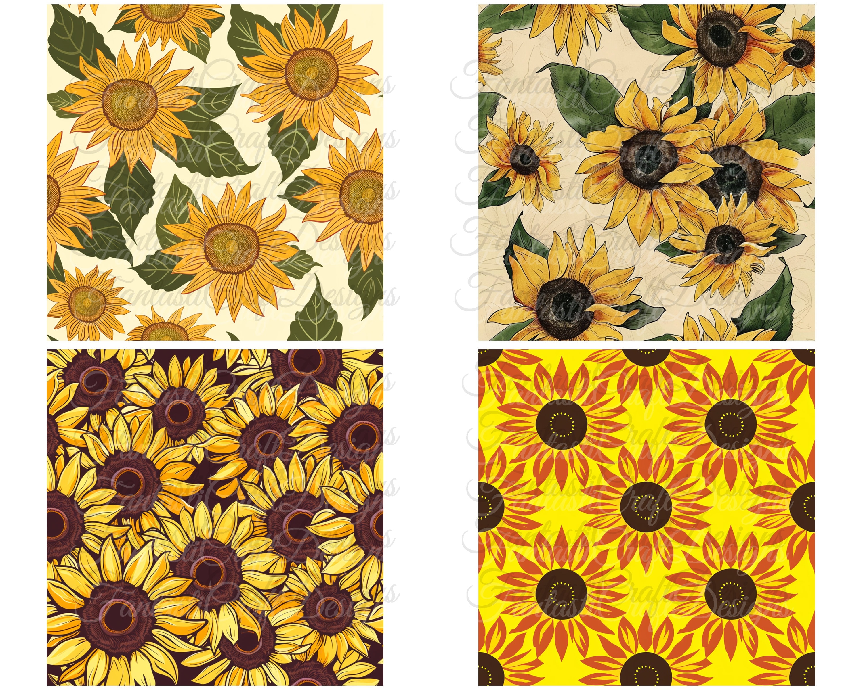 24 Sunflower Vintage Digital Paper Flower Pack Sunflowers Pattern ...