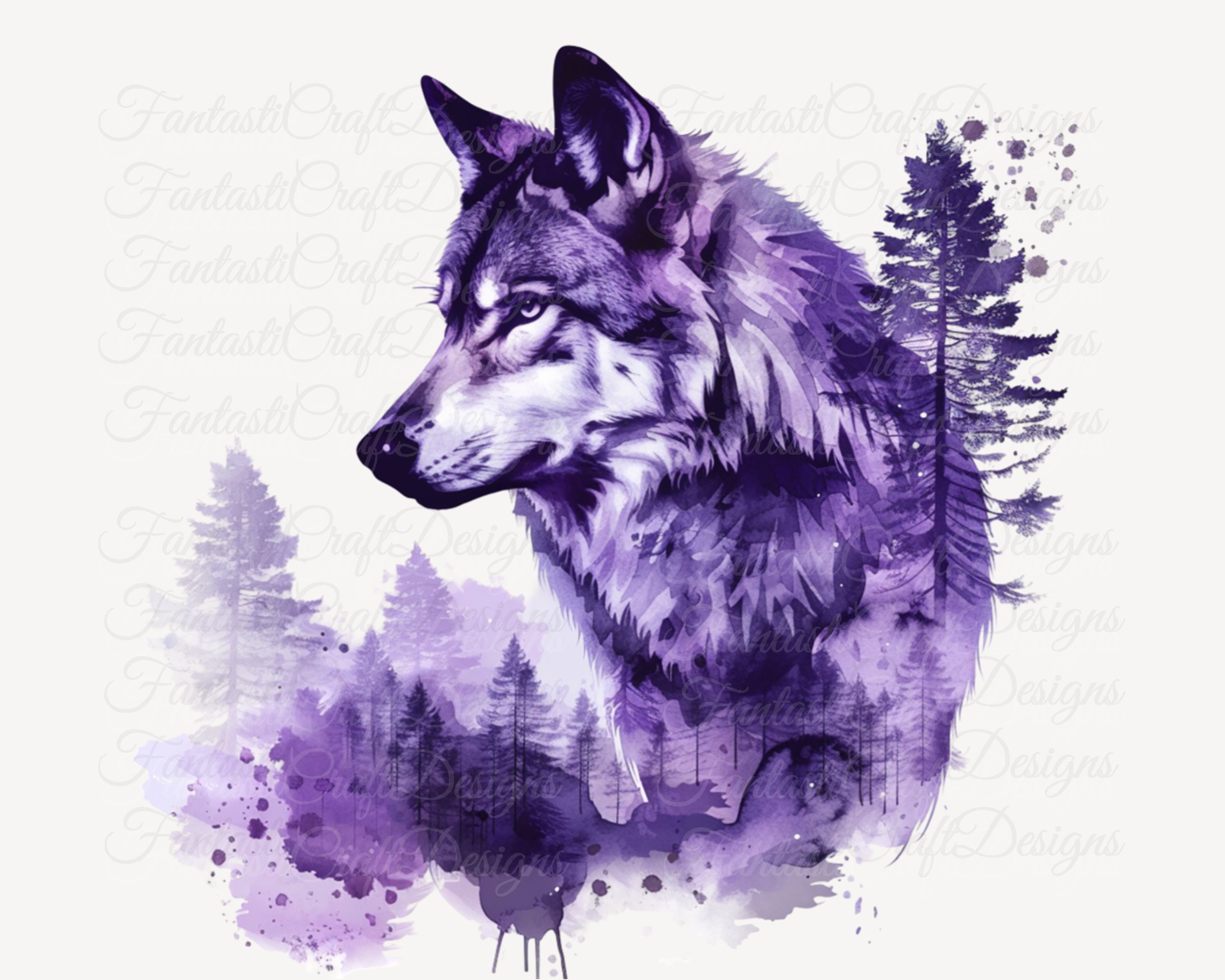 Wolf Purple Forest Animal Watercolor Moon Clipart Wolves 32 Pack PNG ...