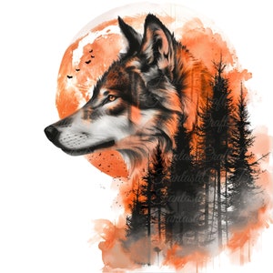 Wolf Orange 12 Pack #3 Fall Animal Watercolor Autumn Clipart Wolves PNG ...