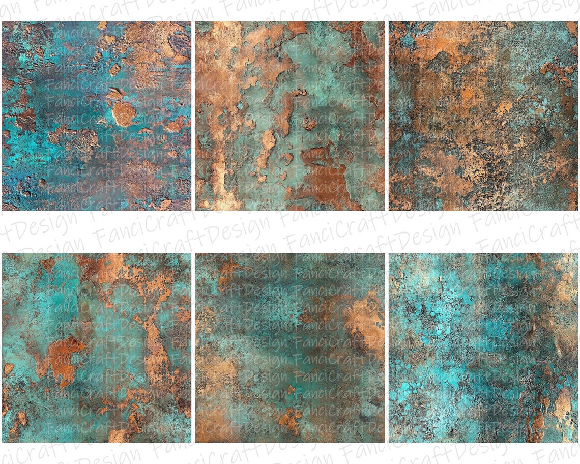 Copper Patina Digital Paper 36 Pack Rusty Metal Texture Metallic ...