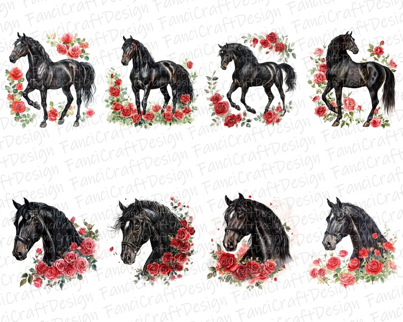 52 Floral Horses Rose Horse Flowers Animal Watercolor Clipart Printable ...