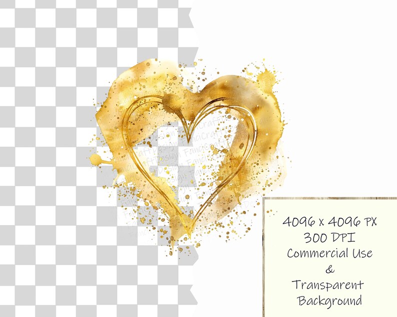 16 Gold Hearts Paint Splatter Splash Watercolor Clipart Heart Pack PNG ...