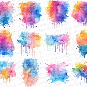 80 Rainbow Paint Splatter Splash Watercolor Clipart Splash Pack PNG ...