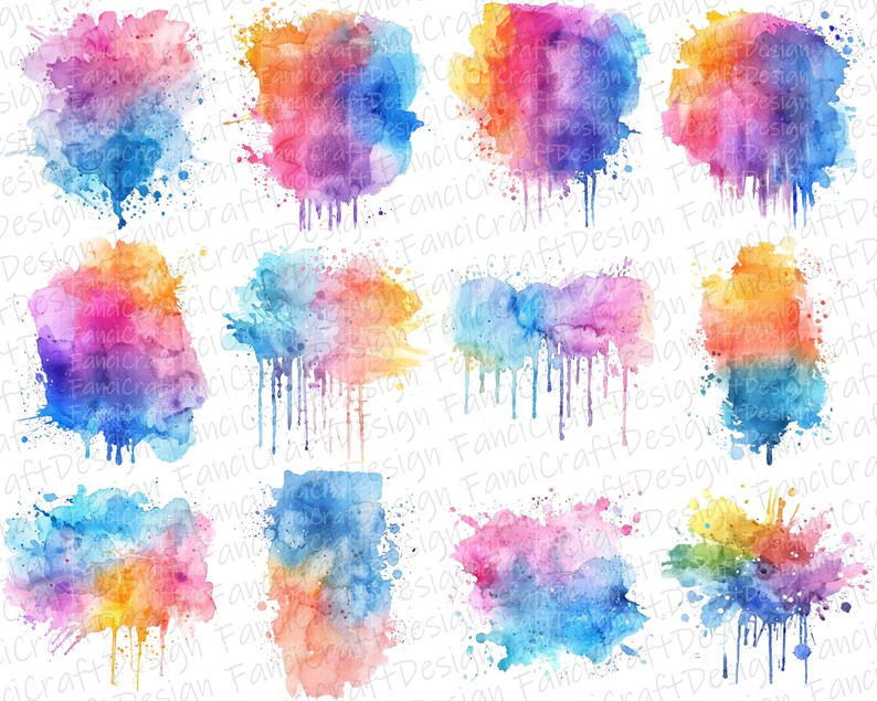 80 Rainbow Paint Splatter Splash Watercolor Clipart Splash Pack PNG ...