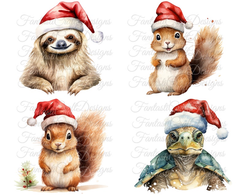24 Christmas Animals Watercolor Clipart Pack PNG Digital - Etsy