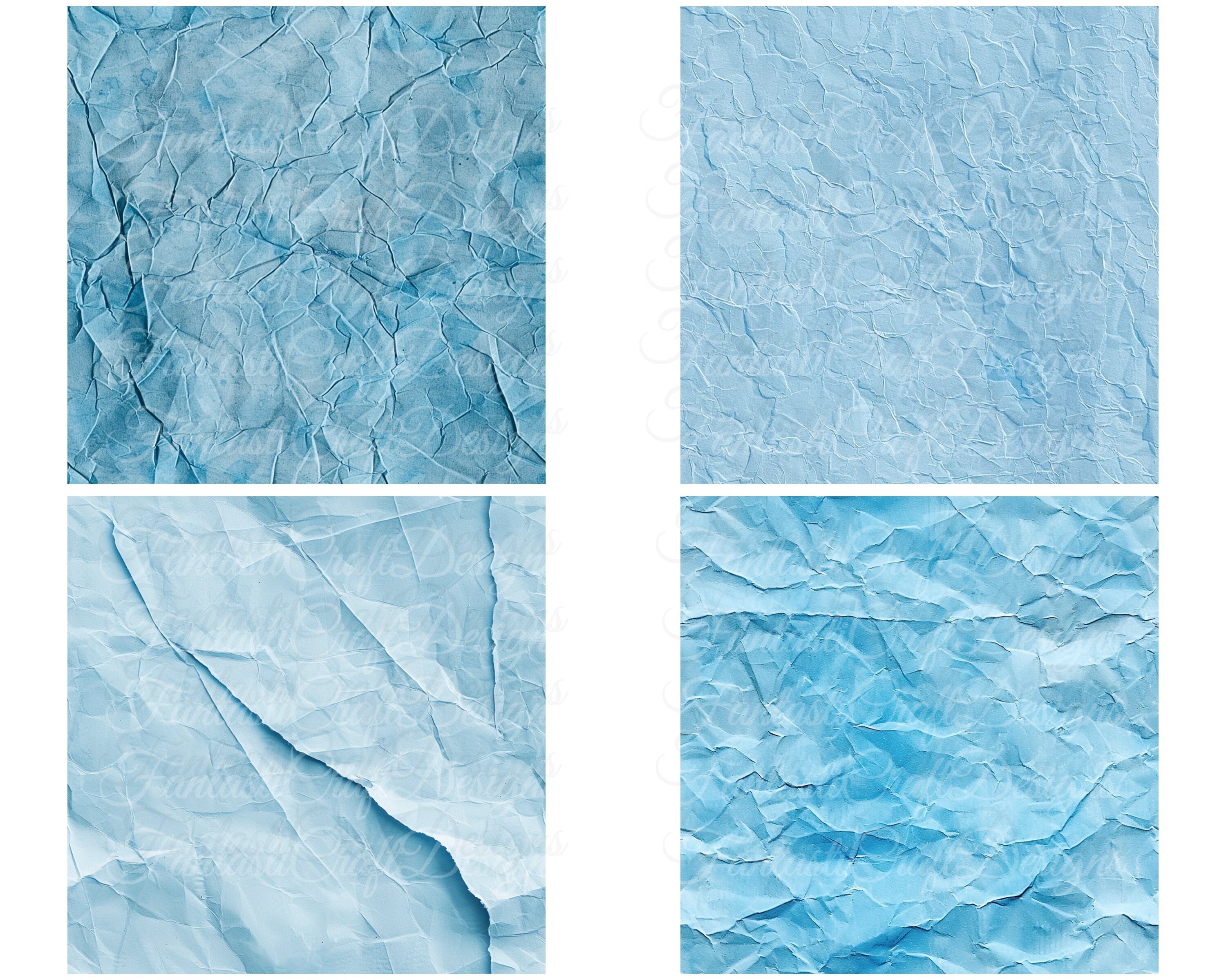 Blue Wrinkled Paper Digital Paper Texture 16 Pack Seamless Different ...