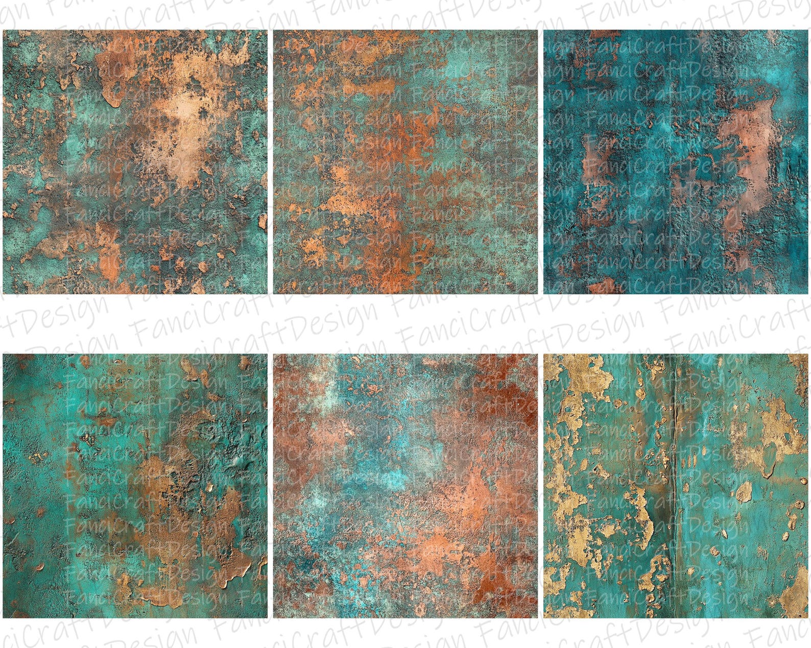 Copper Patina Digital Paper 36 Pack Rusty Metal Texture Metallic ...