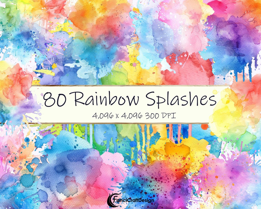 80 Rainbow Paint Splatter Splash Watercolor Clipart Splash Pack PNG ...